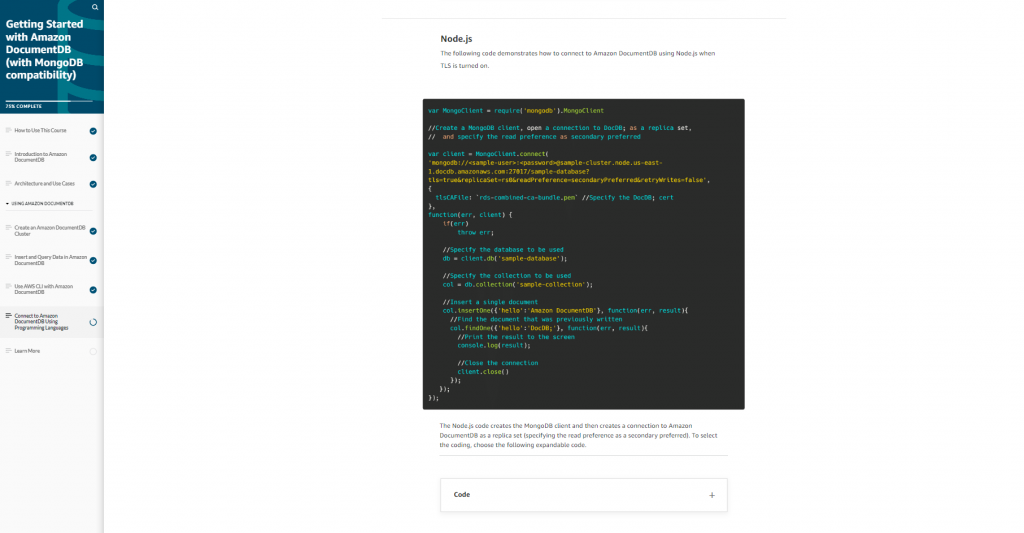 Getting Started With Amazon Documentdb With Mongodb Compatibility Tutorials Dojo