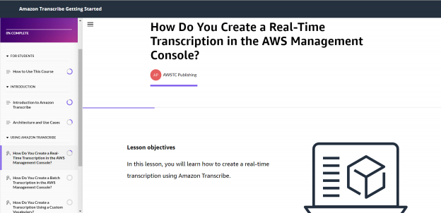 Amazon Transcribe Getting Started Tutorials Dojo