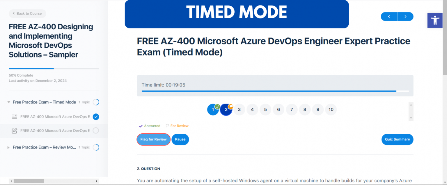 FREE AZ-400 Microsoft Azure DevOps Engineer Expert Practice Exams - Sampler