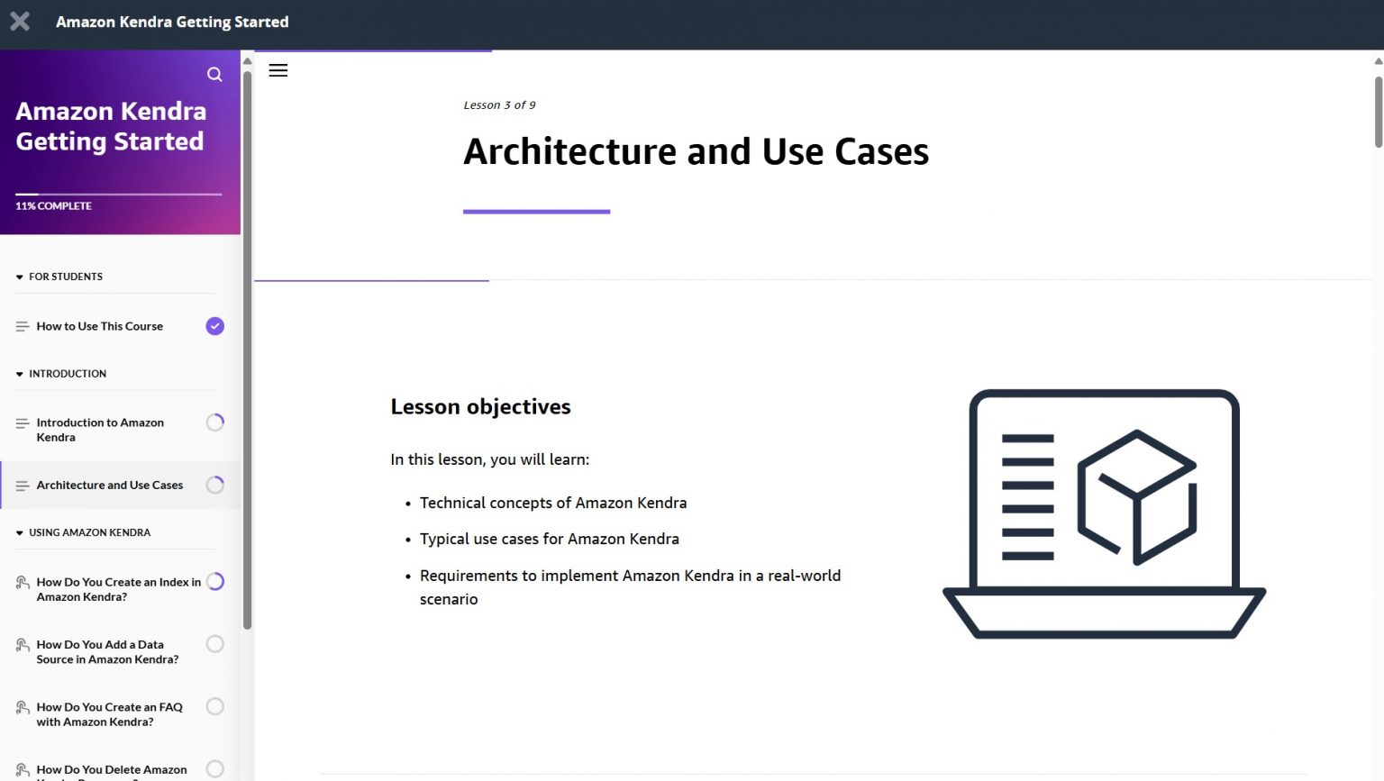 Amazon Kendra Getting Started - Tutorials Dojo